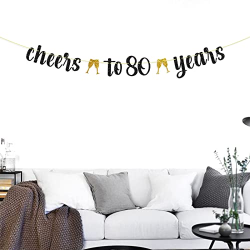 Glitter Cheers to 80 Years Banner, 80th Birthday Decorations for Men or Women, 80th Birthday Banner, 80th Birthday Garlands Bunting Decor