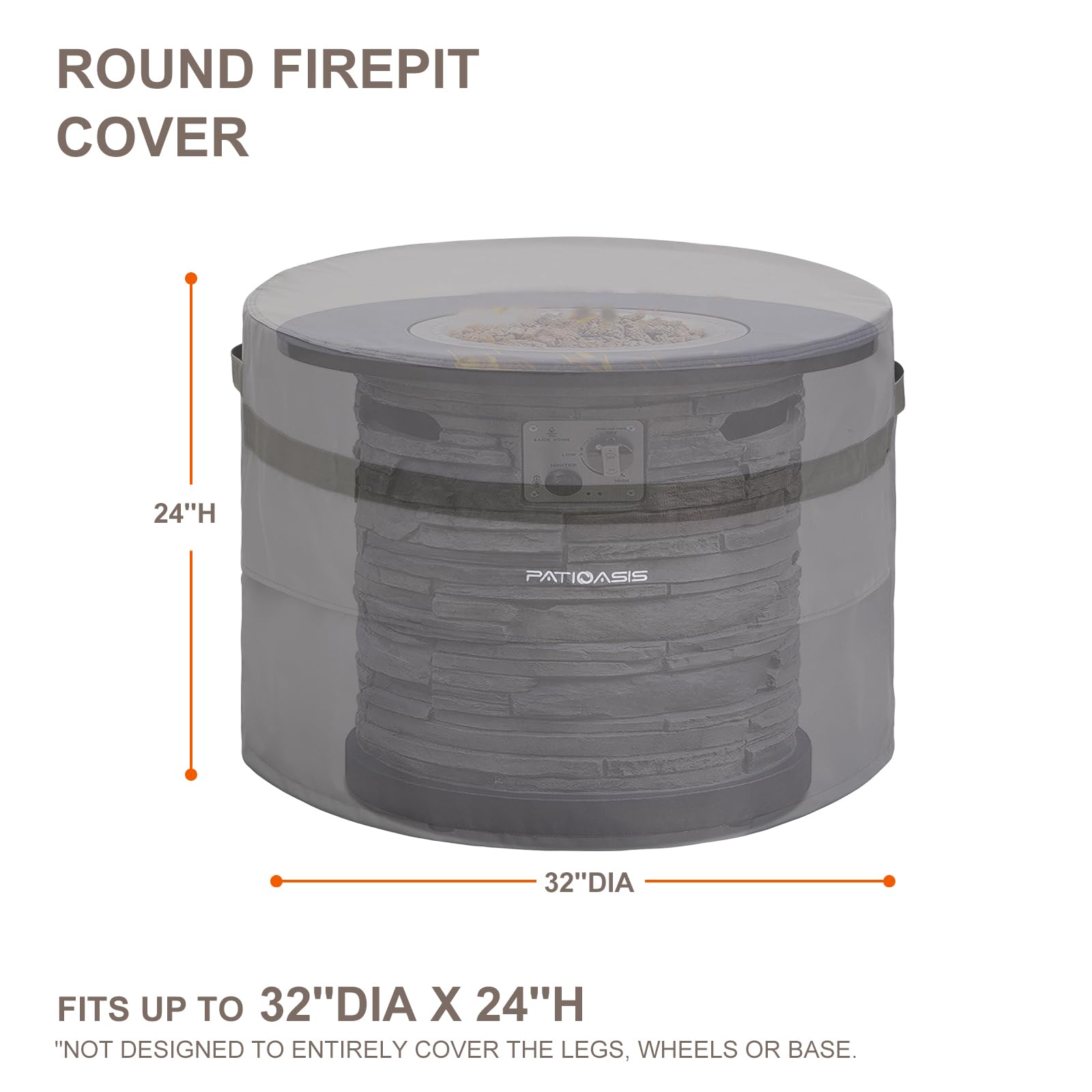 PATIOASIS Grey Round Firepit Table Cover 32''Dia Waterproof Outoor Patio Gas Fire Bowl Cover 600D All Weather Resistant Fire Pit Covers Round