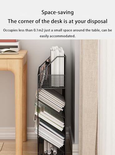 EFLALYHG Desktop Organizer and Accessories, Office Book Trolley with Universal Wheels, Multifunctional Metal Rolling Book Shelf for Classroom, Bookcase for Study Room,Black