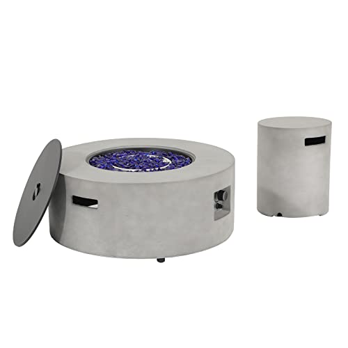 SUNSITT Outdoor 36’’ Propane Fire Pit with Tank Table 50,000 BTU Round Patio Propane Firepit Table with Tank Holder, Pit Cover, Metal Lid & Fire Glass, Grey Finish