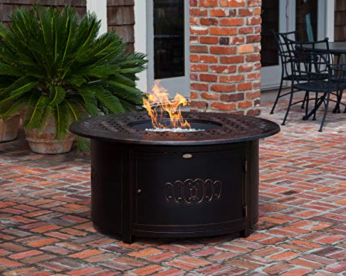 Fire Sense 62262 Dynasty Art Deco Aluminum Convertible Gas Fire Pit Table 55,000 BTU Multi-Functional Outdoor with Fire Bowl Lid, Nylon Weather Cover & Clear Fire Glass - Bronze Finish - Round - 44"