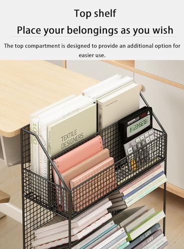 EFLALYHG Desktop Organizer and Accessories, Office Book Trolley with Universal Wheels, Multifunctional Metal Rolling Book Shelf for Classroom, Bookcase for Study Room,Black