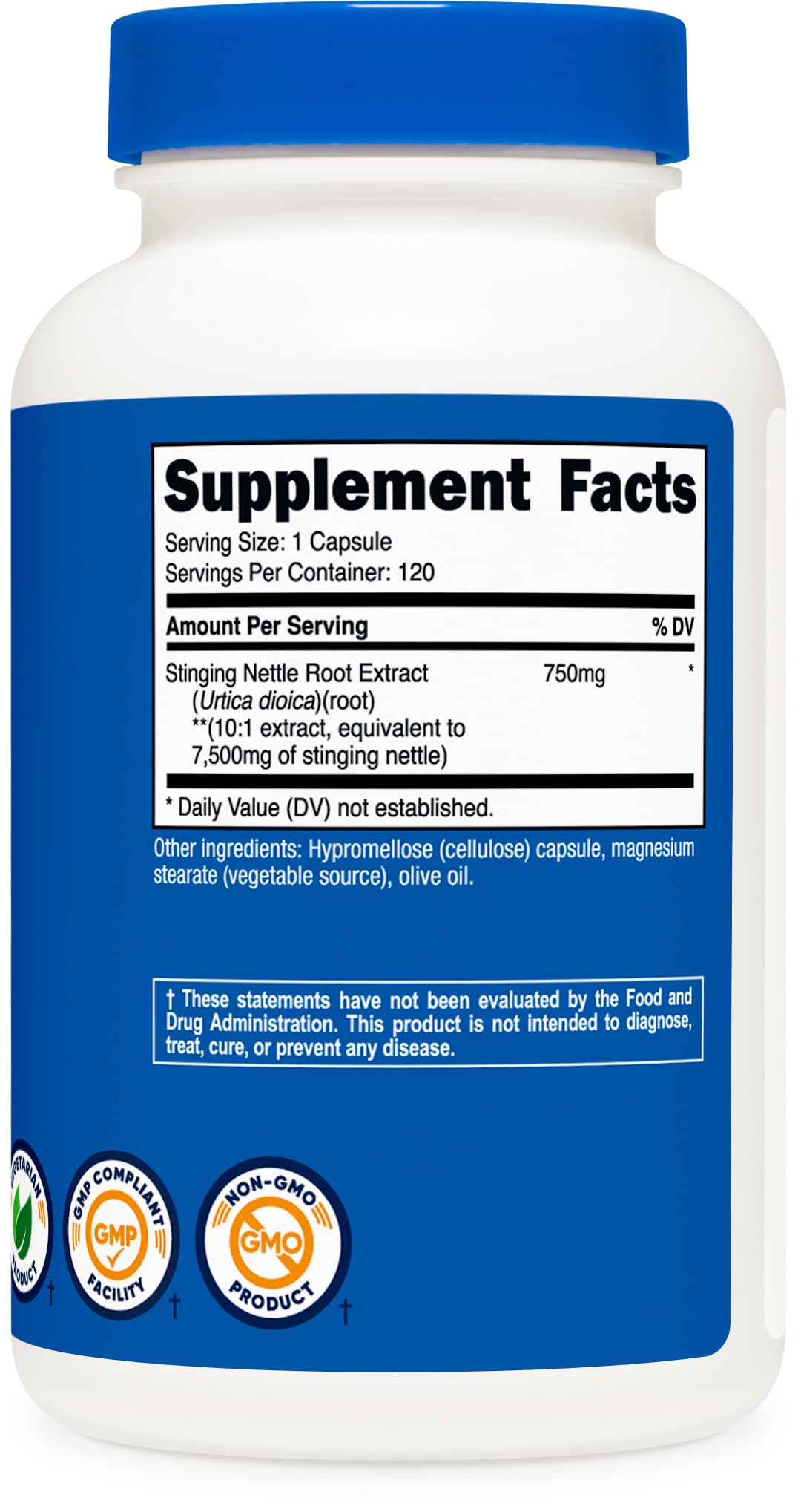 Nutricost Stinging Nettle Root Extract 7500mg Equivalent, 120 Capsules (from 750mg of 10:1 Extract) - Vegetarian Friendly, Non-GMO, Gluten Free