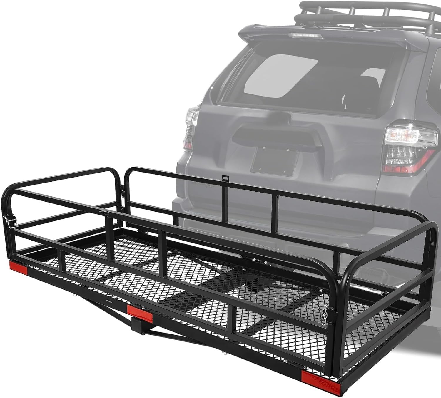 Trailer Hitch Cargo Rack, 60 x 24 x 14 Inch Folding Hitch Mount Cargo Carrier with High Side Rails for RV Truck SUV Van, 500 lbs. Capacity, 2" Receiver, Black