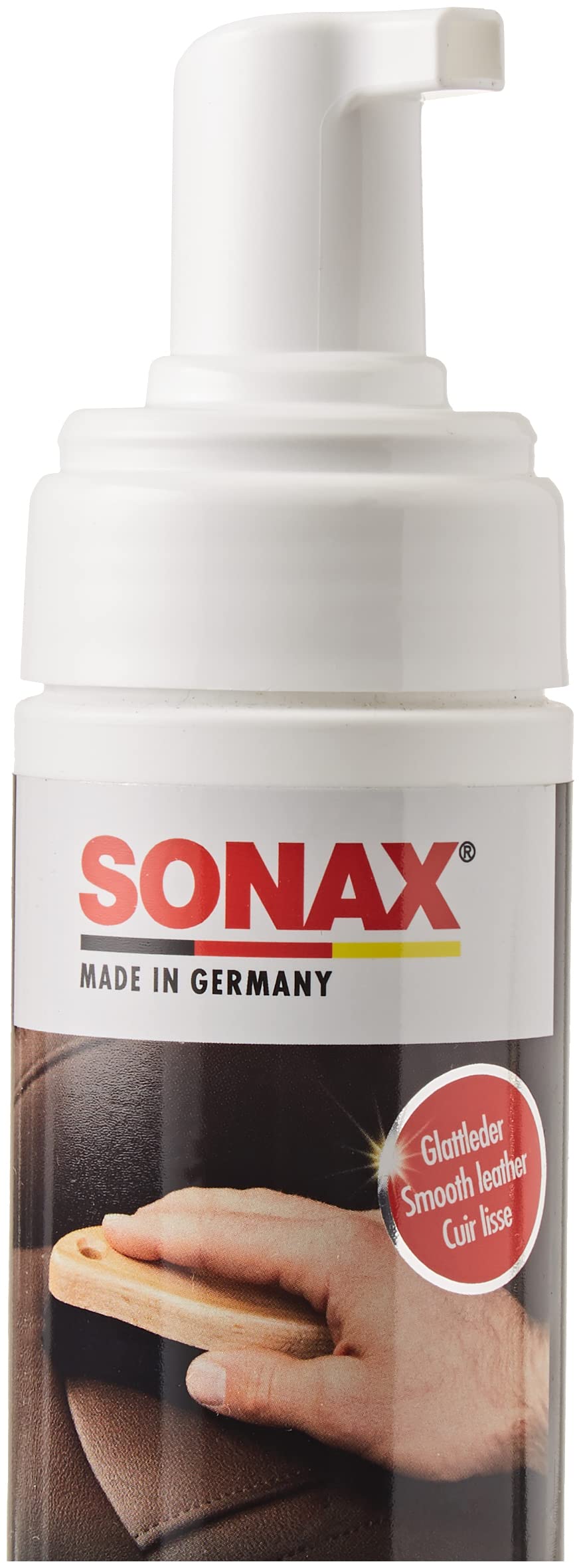 SONAX Premium Class Leather Cleaner | Powerful Foaming Formula for Deep Cleaning Smooth & Perforated Leather | Removes Stubborn Dirt, Stains & Blue Jean Transfer | Safe & Non-Drying | 281141 | 250ml