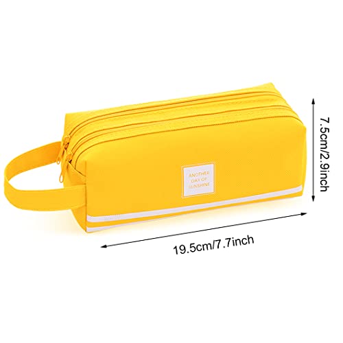 Rolin Roly Yellow Pencil Case Lager Capacity Pen Bag Stationery Storage Case Double Zipper Canvas Pen Box with Handle Organizer Makeup Cosmetics Adults Students Business Office