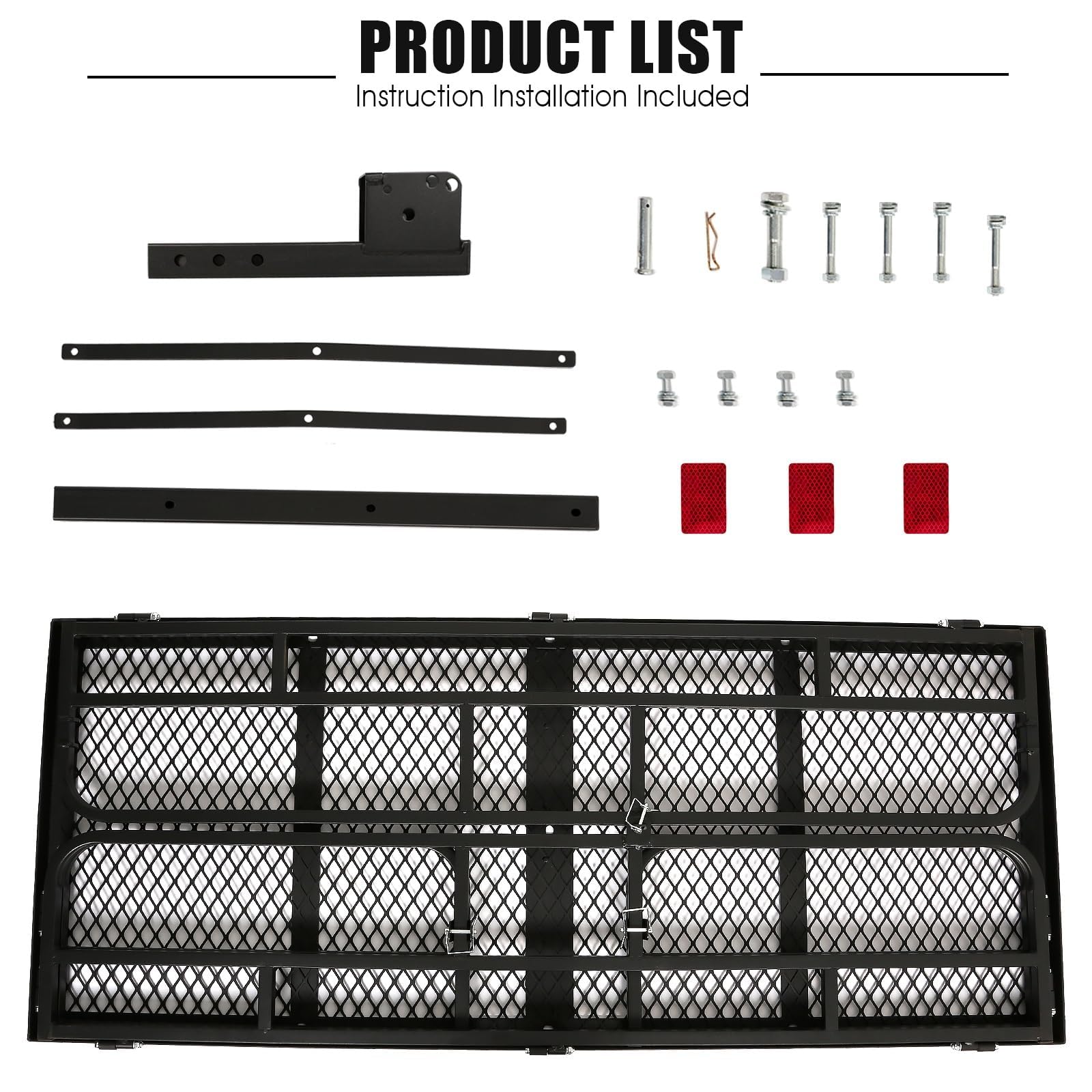 Trailer Hitch Cargo Rack, 60 x 24 x 14 Inch Folding Hitch Mount Cargo Carrier with High Side Rails for RV Truck SUV Van, 500 lbs. Capacity, 2" Receiver, Black