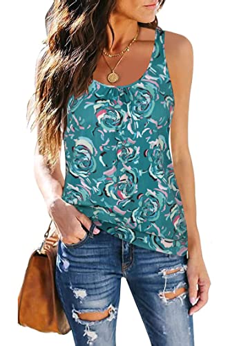 BLEVONH Tops to Hide Belly for Women Yoga Shirts for Women Loose Fit Laides Basic Running Tanks Banded Bottom Tops Athleisure Wear Pattern Blue XX-Large