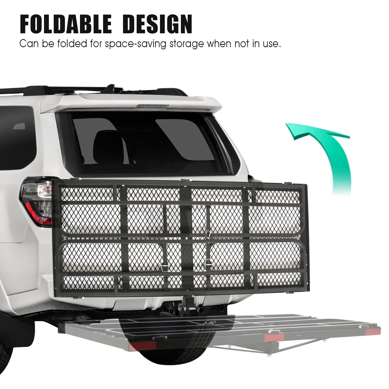 Trailer Hitch Cargo Rack, 60 x 24 x 14 Inch Folding Hitch Mount Cargo Carrier with High Side Rails for RV Truck SUV Van, 500 lbs. Capacity, 2" Receiver, Black