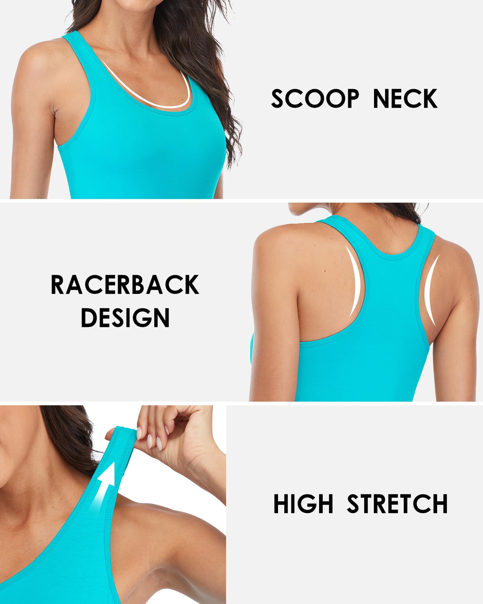 beautyin Tank Tops for Women with Built in Bra Racerback Camisole 2 Pack Aqua L