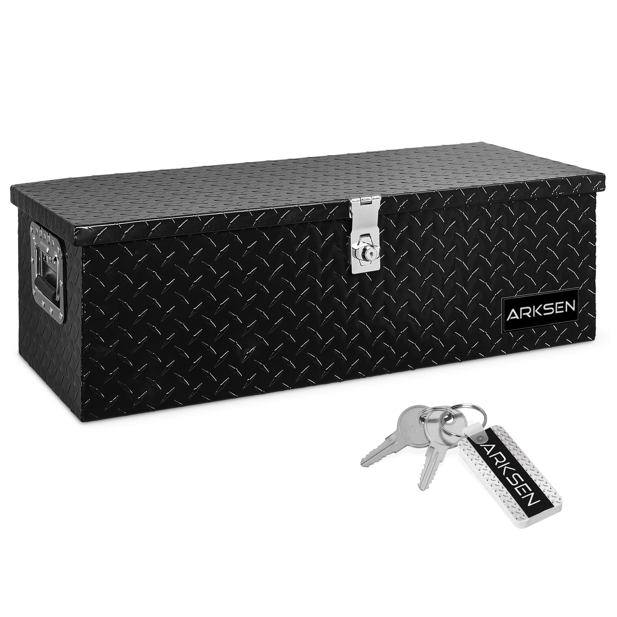 ARKSEN 30 Inch Heavy Duty Aluminum Diamond Plate Tool Box Chest Box Pick Up Truck Bed RV Trailer Toolbox Storage Lockable Organizer with Side Handle and Lock Keys – Black