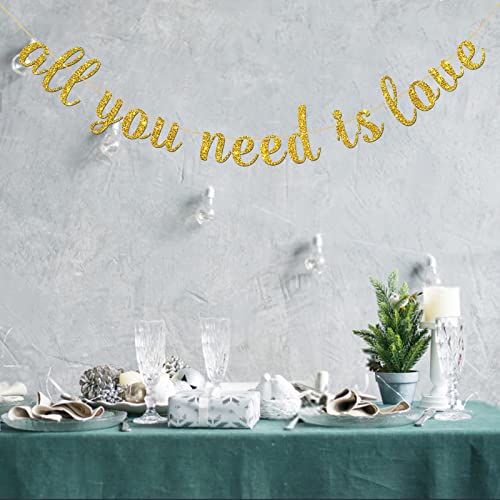 INNORU Glitter Gold All You Need is Love Banner - Engagement, Wedding Anniversary Party Bunting Decoration Photo Props