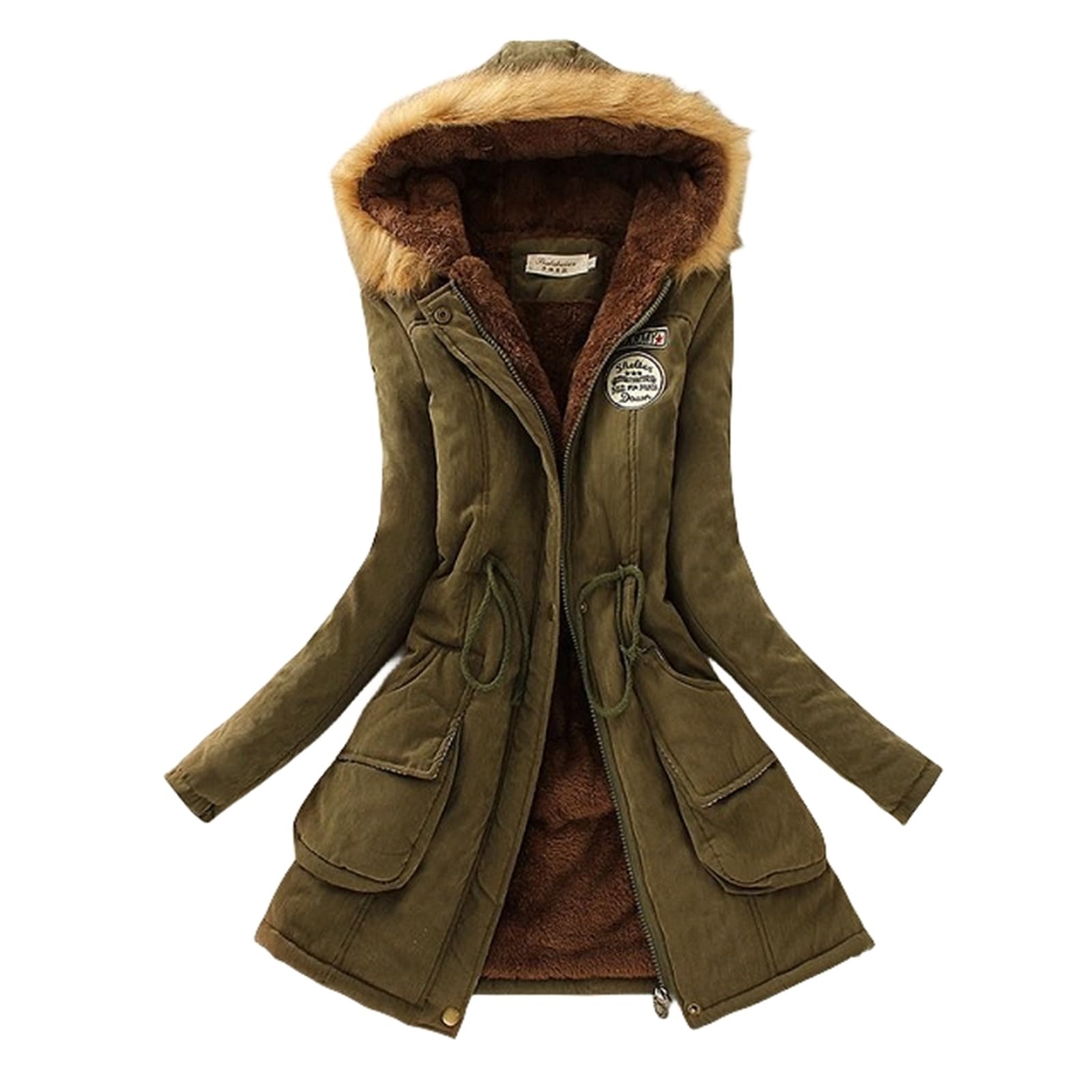 Winter Coats for Women Long Thicken Padded Jacket Fashion Warm Cold Weather Parkas Zip Up Hooded Clothes Plus Size Army Green
