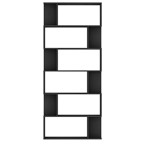 KTHLBRH Book Cabinet/Room Divider,Bookcase with Storage Decor Display Shelf Freestanding & Room Divider for Bedroom, Living Room Black 31.5"x9.4"x75.6" Chipboard