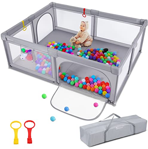 Baby Playpen, Sailnovo Play pens for Babies and Toddlers, Extra Large Play Yard for Baby, Indoor & Outdoor Kids Activity Center, Sturdy Safety Baby Fence with Anti-Slip Sucker and Breathable Mesh