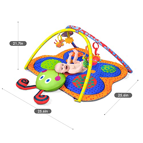 Rivpabo Baby Play Mat, Animal Theme Baby Play Gym with 5 Sensory Toys, Thicker Non-Slip Baby Activity Center for Motor Skill Development, Washable Tummy Time Mat for Infant and Newborn (Beebee)
