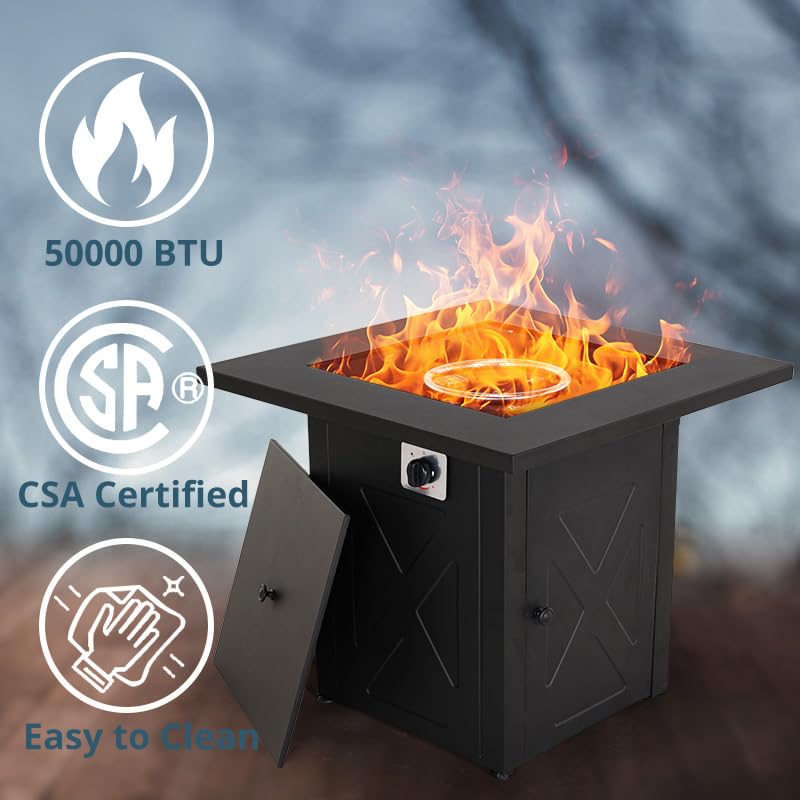 Fire Pit Table, Propane Firepit Outdoor Gas Fire Pits Clearance, 50,000 BTU with Metal Tabletop, Lid, Lava Rocks for Outside Patio, Garden, Deck, Yard