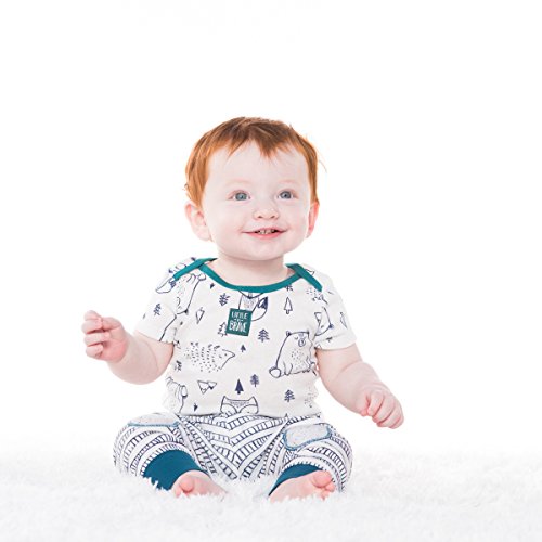 LAMAZE Baby Boys' Super Combed Natural Cotton Short Sleeve Bodysuit, Snap Closure, 3 Pack, White/Green Owls and Bears, 3 Months