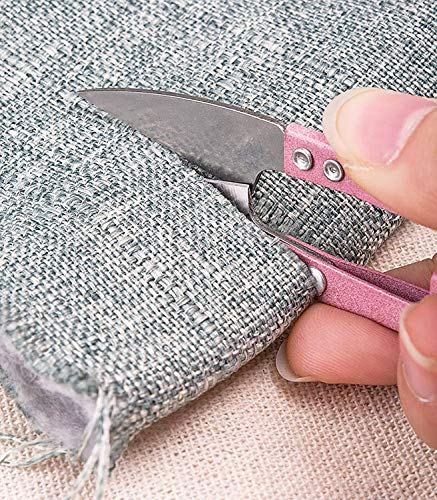 2Pcs Multicolor Mini Sewing Scissors Clipper with 2Pcs Leather Scissors Sheath Cover Small Embroidery Thread Thrum Yarn Trimming Nipper for Stitch DIY Supplies (Pink/Gray)