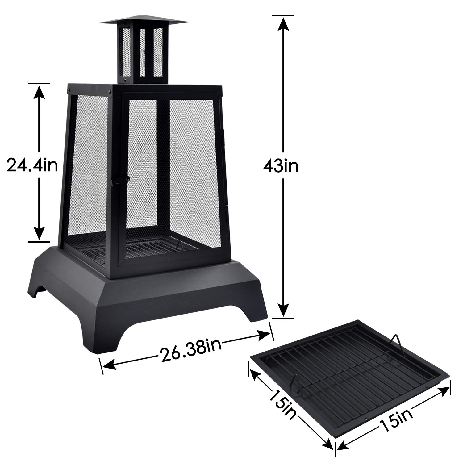 Large Fire Pits Wood Burning 44'' High Chimineas Fire Pit Steel Big Outdoor Pagoda Style Firepits Bowl with Mesh Spark Screen Modern Firepits for Camping,Backyard,Party…