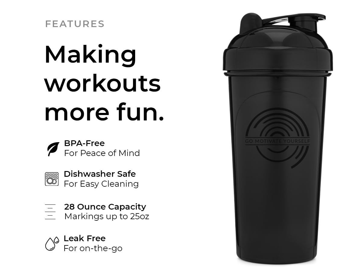 [4 Pack] 28oz Protein Shaker Bottle with Motivational Quotes (Black, White, Silver, Gold) |Shaker Cup with 4x Wire Mixers | Shaker for Protein Mixes Pack is BPA Free, Leak Proof and Dishwasher Safe