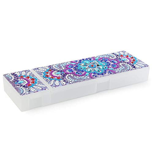 2 Grid Clear Plastic Jewellery Box Storage Organizer, DIY Diamond Painting Kits, Mandala Lid Craft Storage Boxes Pencil Cases with Compartments (K)