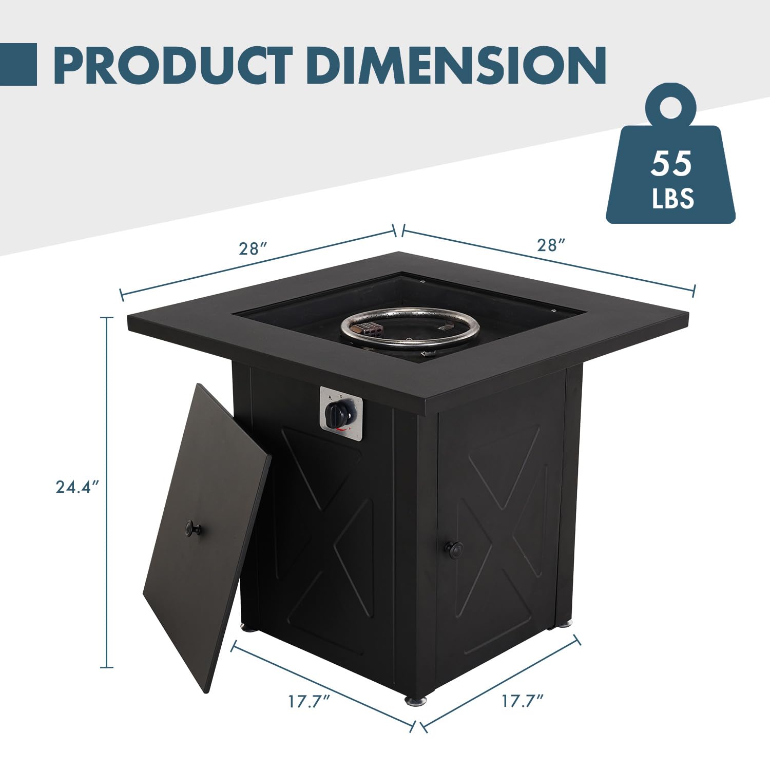 Fire Pit Table, Propane Firepit Outdoor Gas Fire Pits Clearance, 50,000 BTU with Metal Tabletop, Lid, Lava Rocks for Outside Patio, Garden, Deck, Yard