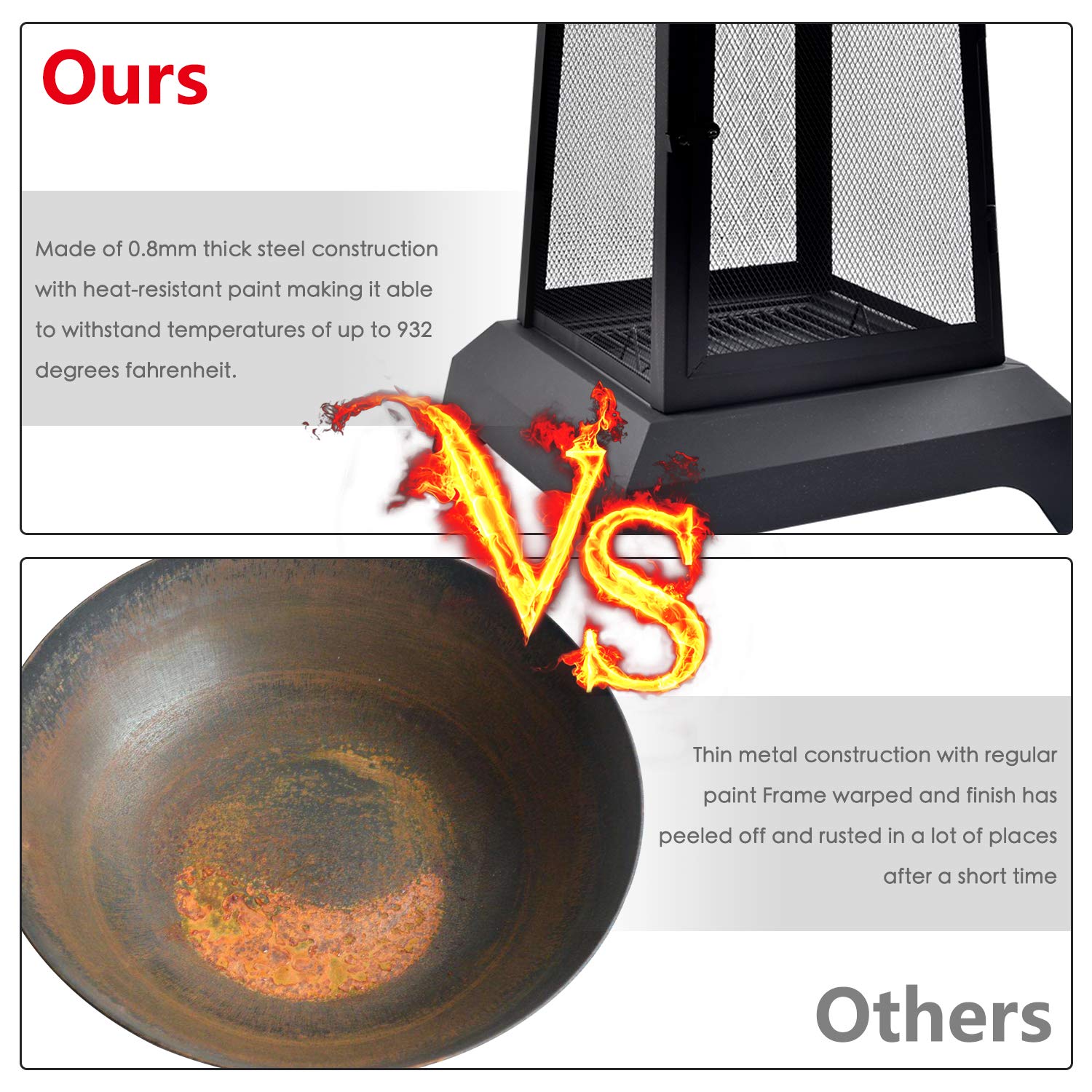 Large Fire Pits Wood Burning 44'' High Chimineas Fire Pit Steel Big Outdoor Pagoda Style Firepits Bowl with Mesh Spark Screen Modern Firepits for Camping,Backyard,Party…