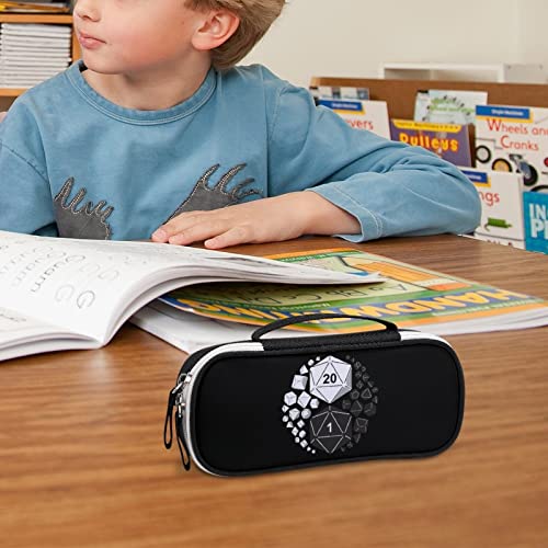 D20 Dice Yin Yang Printed Pencil Case Bag Stationery Pouch with Handle Portable Makeup Bag Desk Organizer