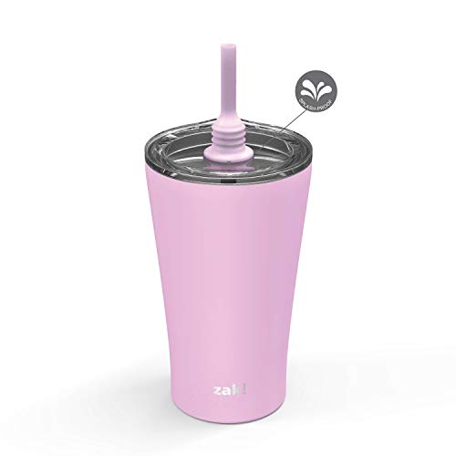 Zak Designs Alfalfa Stainless Steel Vacuum Insulated Double Wall Tumbler with Flexible Silicone Straw, Travel Tumbler with Splash Proof Lid Keeps Drinks Cold (18/8 SS, 20oz, Lilac)
