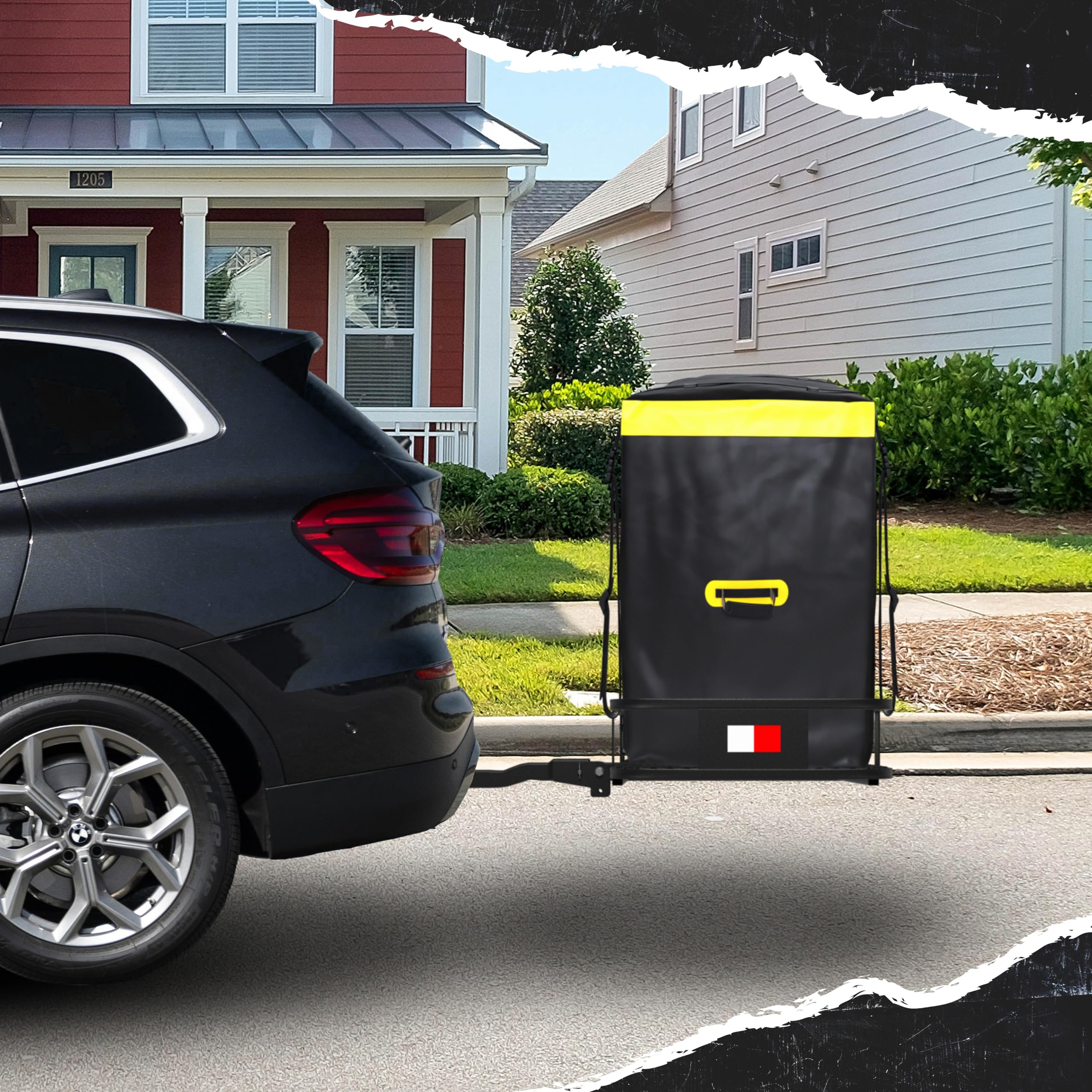 Mockins 30 Cu Ft Heavy Duty Trailer Hitch Cargo Carrier Bag | 60"x24"x36" Weatherproof Cargo Bag for Hitch Rack| Vinyl Vehicle Soft Shell Carriers w/Straps & Combo Lock | Waterproof Truck Bed Storage