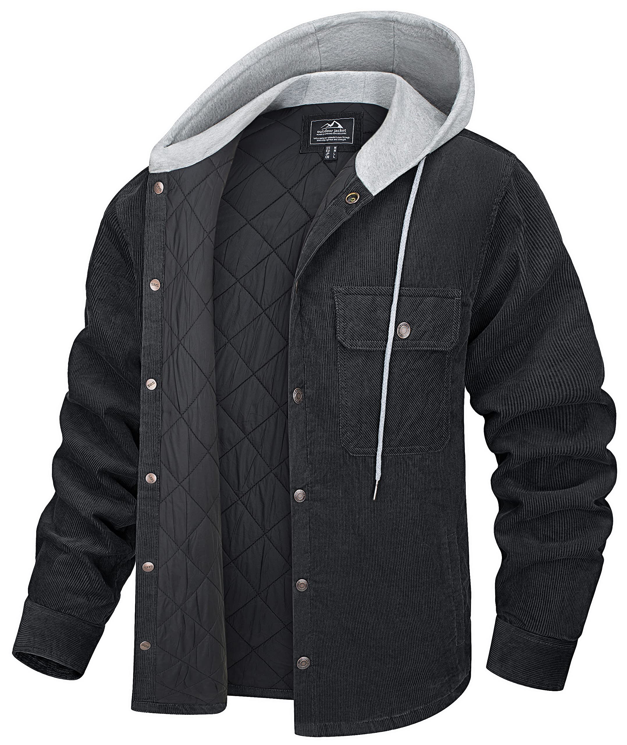 MAGCOMSEN Men's Corduroy Jacket Hoodies Quilted Lined Button-Down Casual Shirt Jackets Cotton Warm Winter Coat 5 Pockets