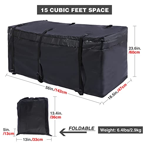 Stonehomy Hitch Cargo Carrier Bag 15 cubic feet, Waterproof Luggage Cargo Bag for Rooftop Racks, Sturdy and Foldable for RV Traveling Trailer, Black