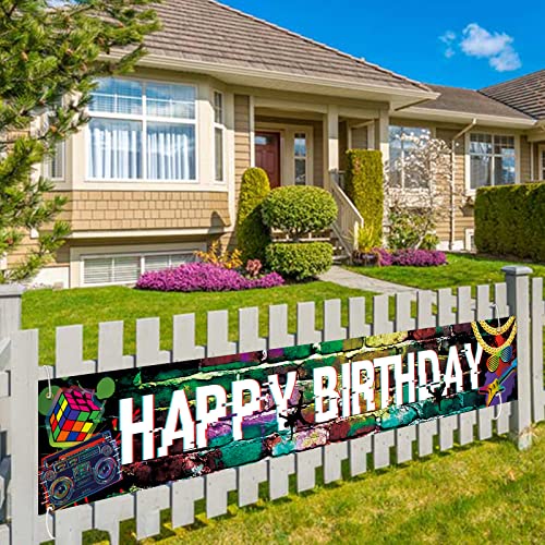 MEFENG 80's 90's Birthday Hip Hop Theme Happy Birthday Backdrop Radio Fashion Colorful Birthday Decorations -9.8x1.6 ft.