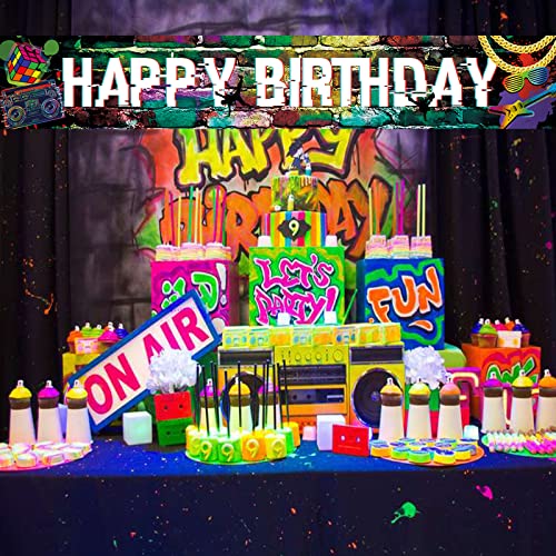MEFENG 80's 90's Birthday Hip Hop Theme Happy Birthday Backdrop Radio Fashion Colorful Birthday Decorations -9.8x1.6 ft.