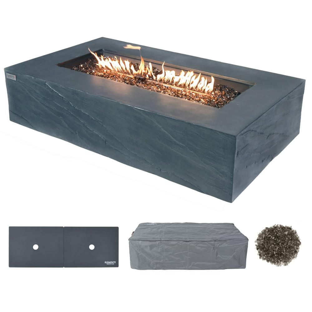 Capetown Concrete Fire Pit 55.9" x 31.9" Outdoor Patio Firepit Includes Fire Glass Modern Fire Pits & Outdoor Fireplaces for Garden, Deck, Indoor & Outdoor Heating