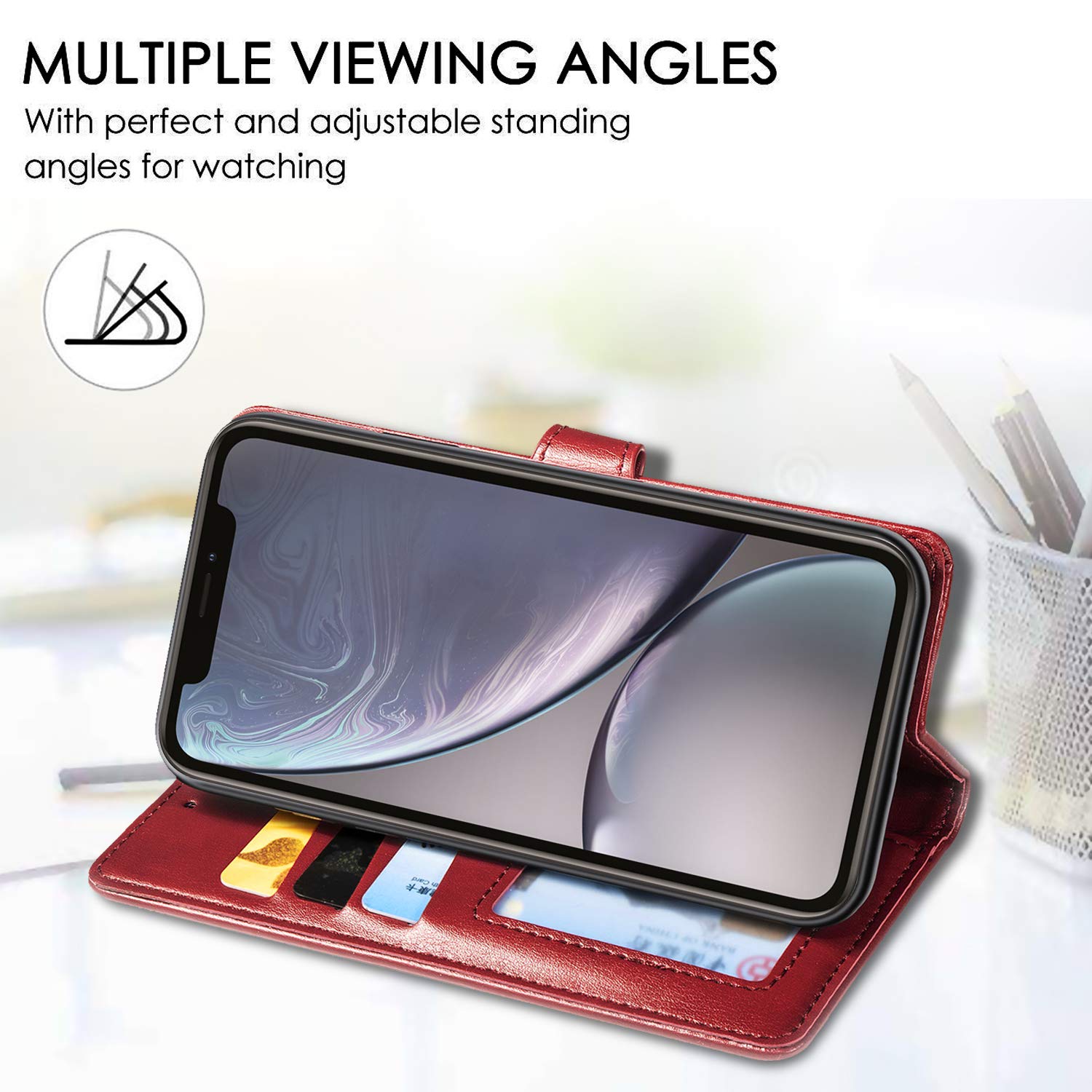 Compatible with Oppo Reno2 Case,Compatible with Oppo Reno 2 PU Leather Card Slot Flip Stand Wallet Protective Cover LAN