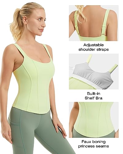 Workout Tops for Women Corset Yoga Tops Atheltic Camisole Tank Top with Built-in Bra White Jade