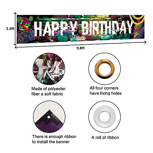 MEFENG 80's 90's Birthday Hip Hop Theme Happy Birthday Backdrop Radio Fashion Colorful Birthday Decorations -9.8x1.6 ft.