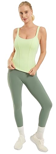 Workout Tops for Women Corset Yoga Tops Atheltic Camisole Tank Top with Built-in Bra White Jade