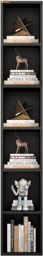 MIN WIN 6-Tier Wooden Tall Narrow Open Bookcase and Bookshelves, 68.5" Modern Freestanding Cube Display Storage Organizer Shelf, Corner Bookcase Narrow Bookshelf with Storage Space, Black