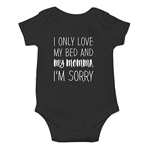 Love My Bed And My Momma, Sorry - Mamma's Boy - Funny Cute Infant Creeper, One-Piece Baby Bodysuit (Black, 6 Months)