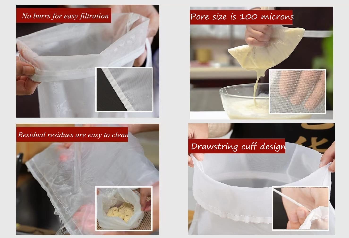 Nut Milk Bag,Multiple nut milk bag reusable Food Strainer, 2 Pack - 100Micron, 12"X12" Cold Brew Coffee Bag, Ultra Fine Nylon Mesh,mesh strainer, for Milk, Juice, Coffee, Tea