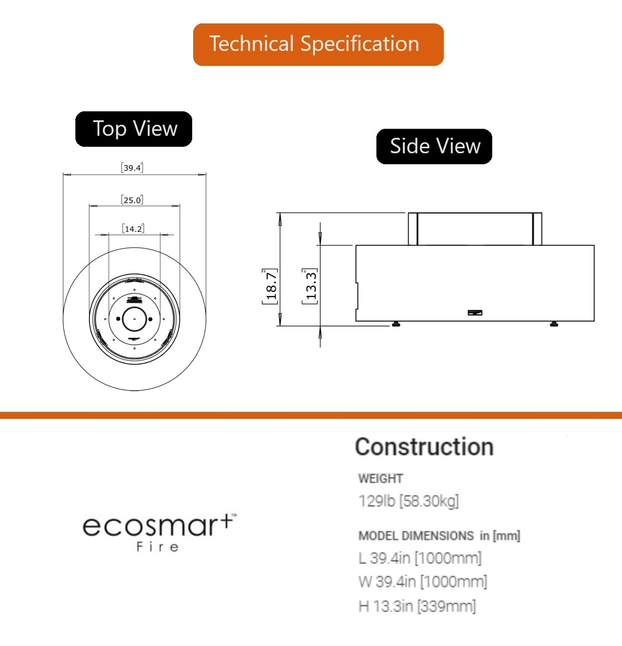 Eco Smart | ARK 40 Fire Pit Table | Bone Color | Ethanol Black Stainless Steel Gas Burner | Elegant Curved Design with Versatile Wide Lip | Complements Any Decor and Setting
