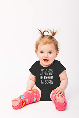 Love My Bed And My Momma, Sorry - Mamma's Boy - Funny Cute Infant Creeper, One-Piece Baby Bodysuit (Black, 6 Months)