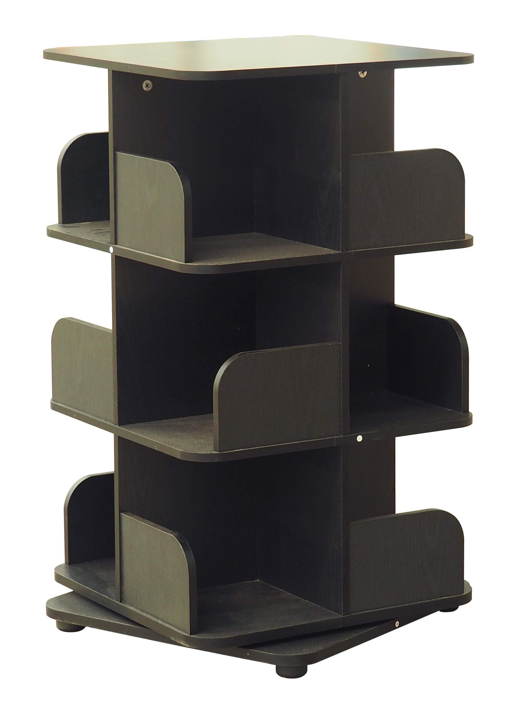 KB Designs - 3-Tier 360° Rotating Revolving Tower Bookcase Display Unit, Black