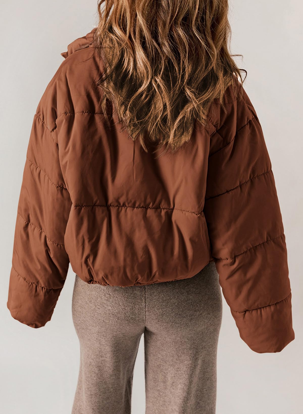 Dokotoo Womens Winter Coats Windbreaker Oversized Full Zipper Front Drawstring Hem Bomber Puffer Jacket Baggy Short Down Coats for Women Warm Comfy Outerwear with Pockets Small Orange
