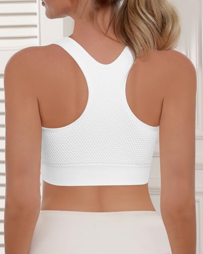 HORISUN Womens Racerback Sports Bra Seamless Wireless Workout Yoga Bras(White XL)