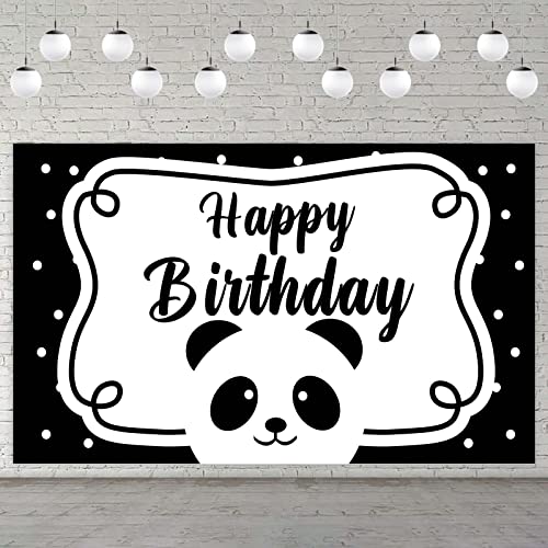 Cute Panda Happy Birthday Banner Backdrop Black and White Bear Animals Zoo Theme Decorations Decor for Wild One Girls Boys Safari 1st Birthday Party Baby Shower Supplies Background