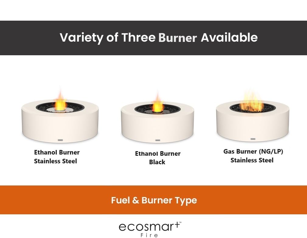 Eco Smart | ARK 40 Fire Pit Table | Bone Color | Ethanol Black Stainless Steel Gas Burner | Elegant Curved Design with Versatile Wide Lip | Complements Any Decor and Setting